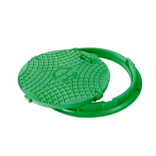 Green PE Manhole Cover - 60/75 cm , 1.5 T Load, Lockable - EN 124-6 A1